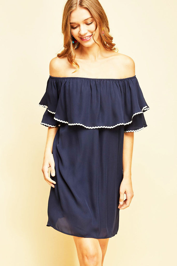 Madison Dress - Navy | Off The Shoulder Dress | Ruffles | Sweet ...