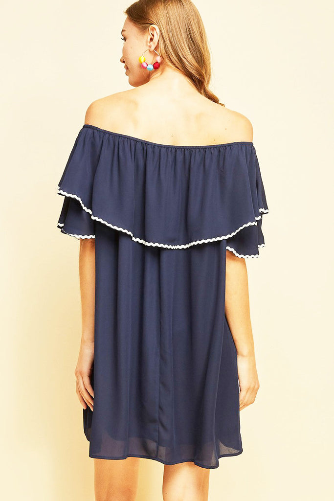 Madison Dress - Navy | Off The Shoulder Dress | Ruffles | Sweet ...