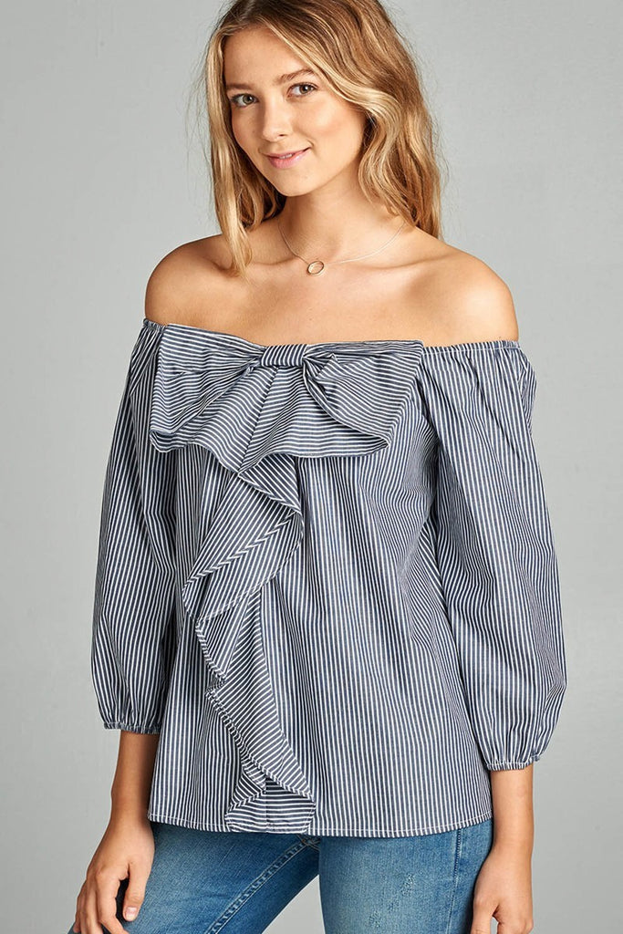 Sweet Talk Off The Shoulder Top - Navy/ Off White | Sweet Southern Shore
