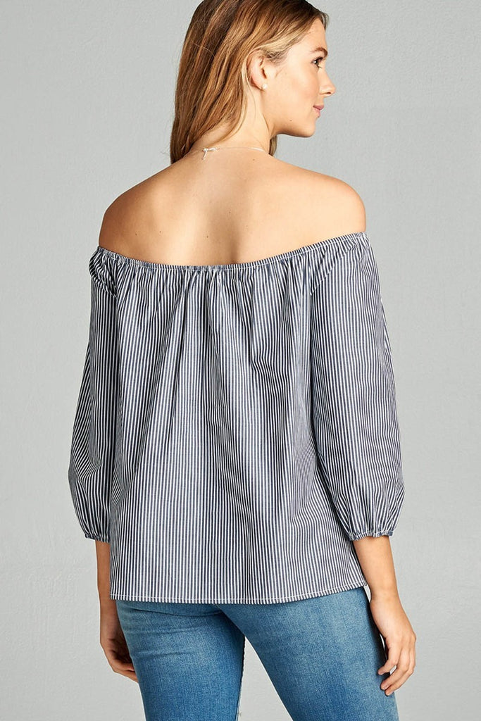 Sweet Talk Off The Shoulder Top - Navy/ Off White | Sweet Southern Shore
