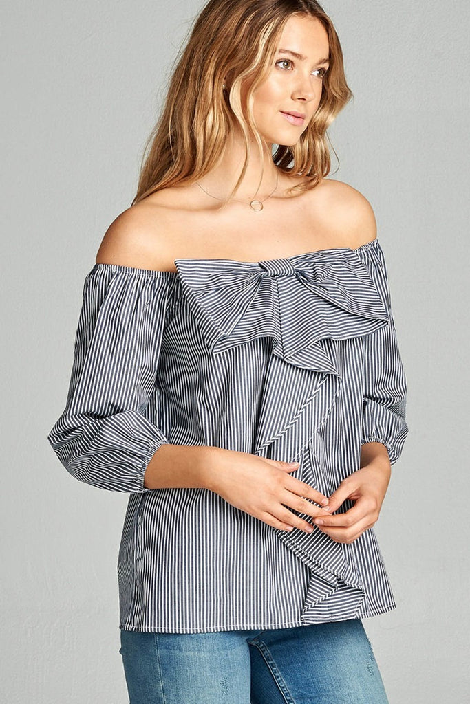Sweet Talk Off The Shoulder Top - Navy/ Off White | Sweet Southern Shore